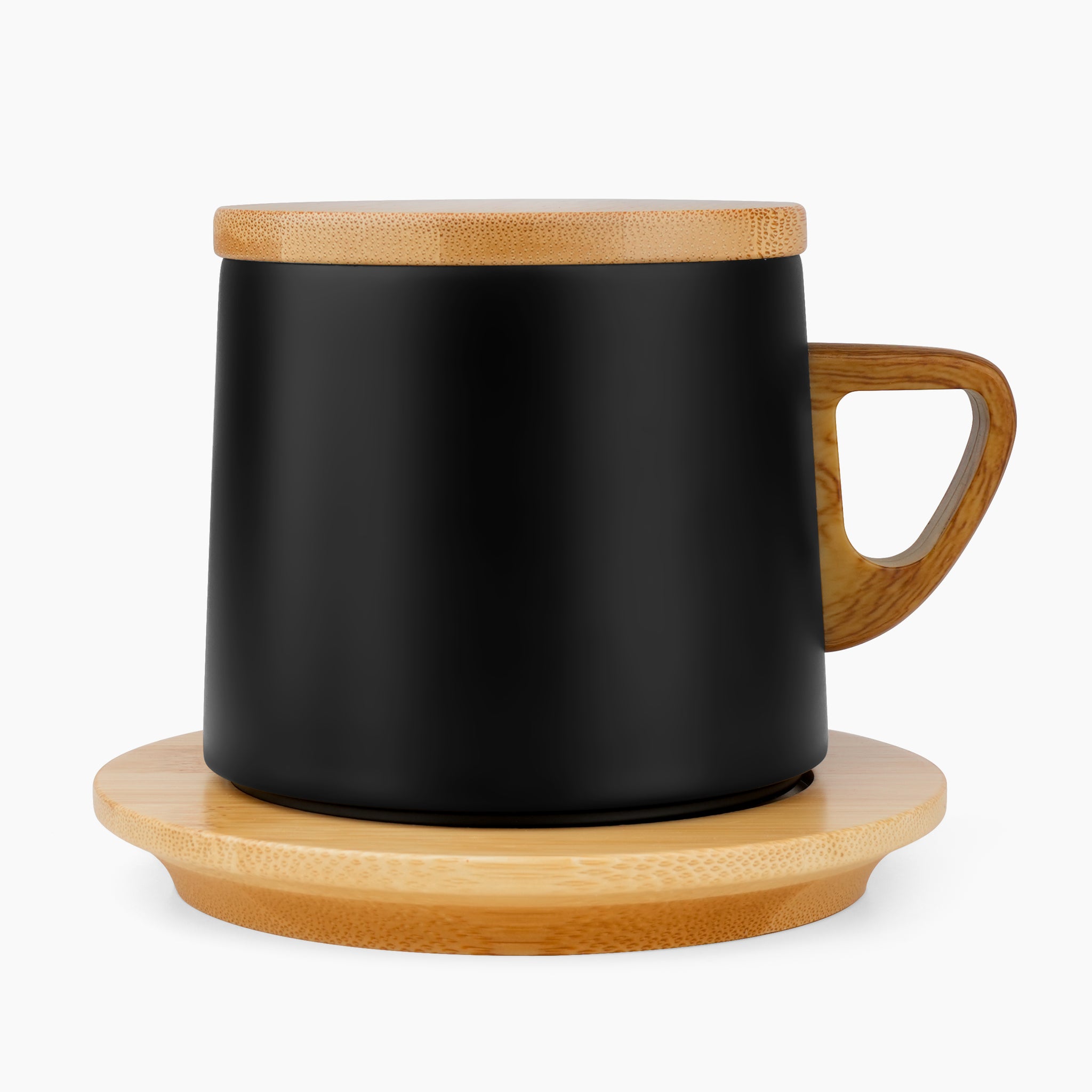 Eco Brew Ceramic Coffee Mug With Bamboo Lid & Saucer - Black