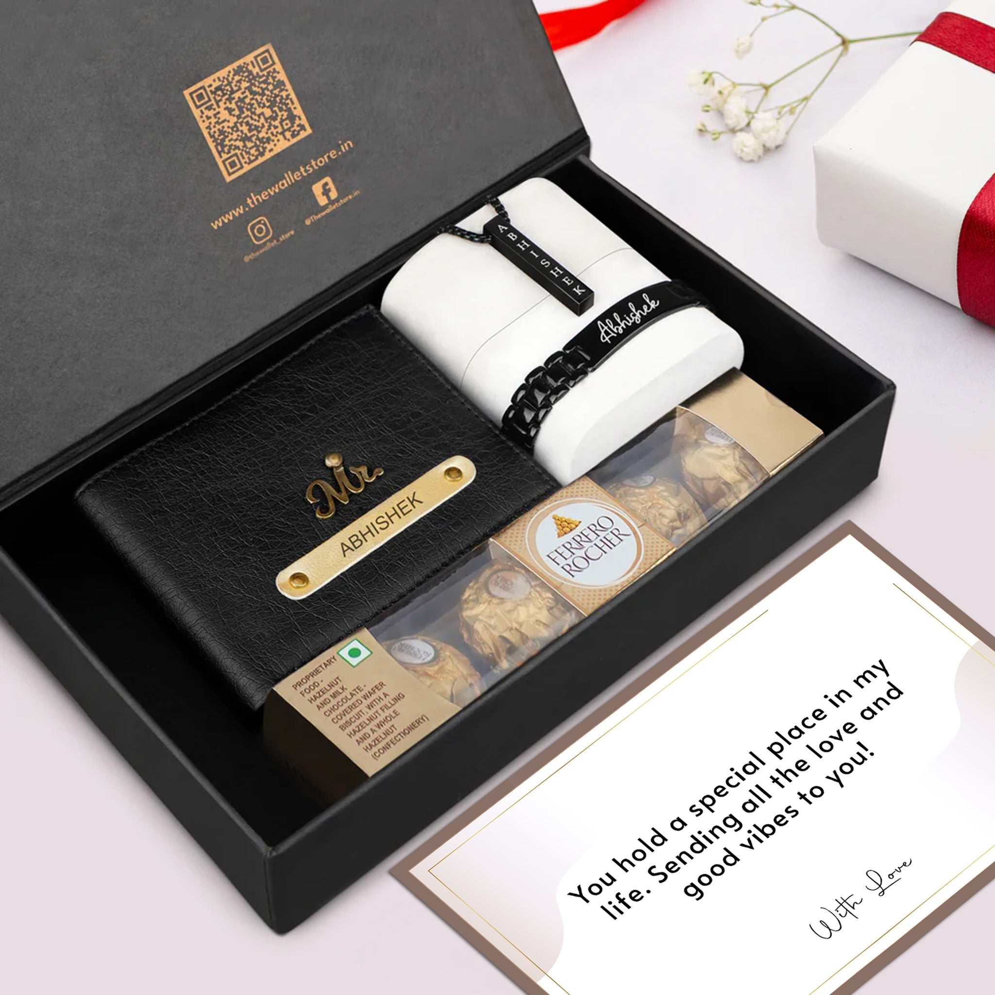 Personalized Premium Delight Wallet, Bracelet & Necklace with Chocolat