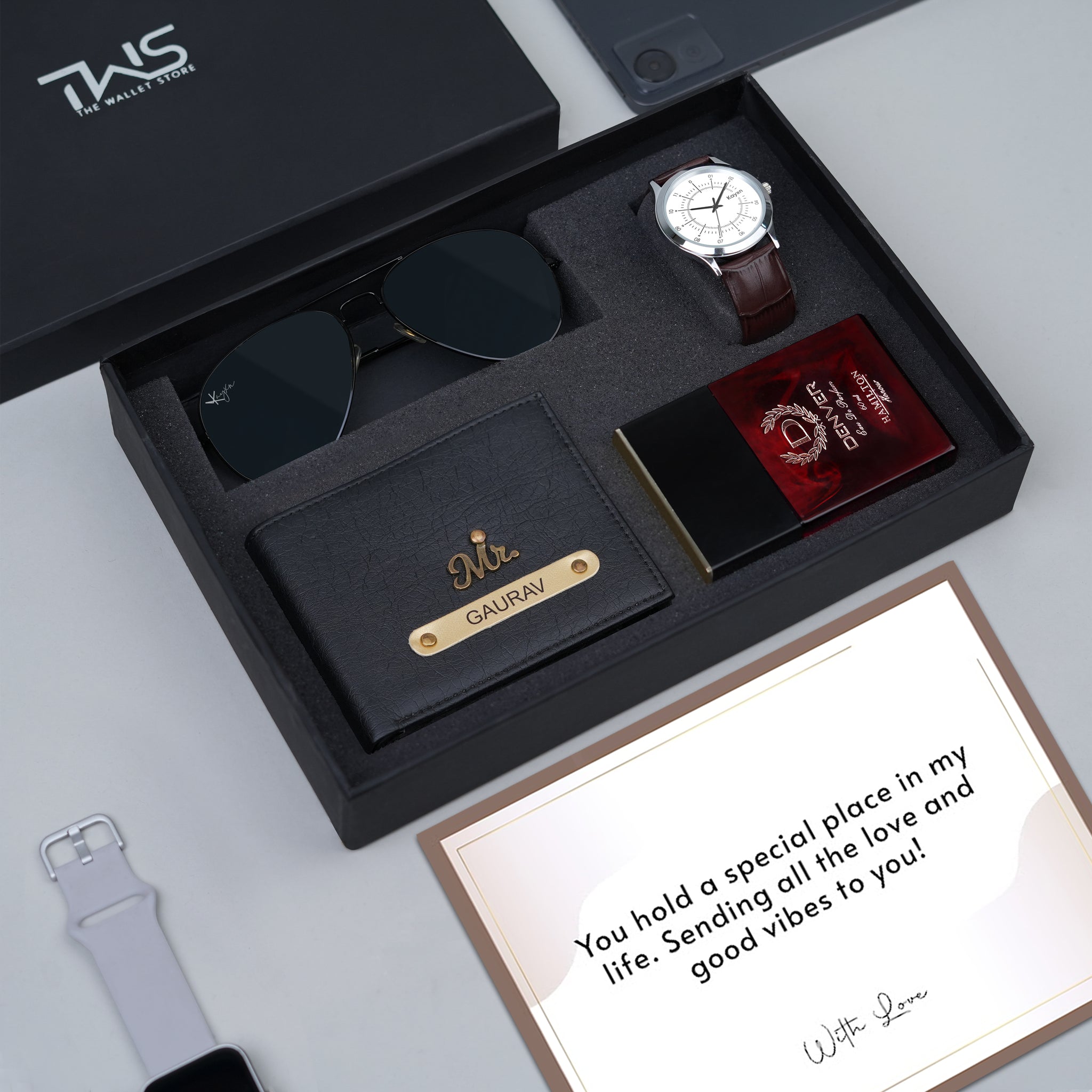 Personalized Classic Man Wallet Sunglass Watch & Perfume Gift Set
