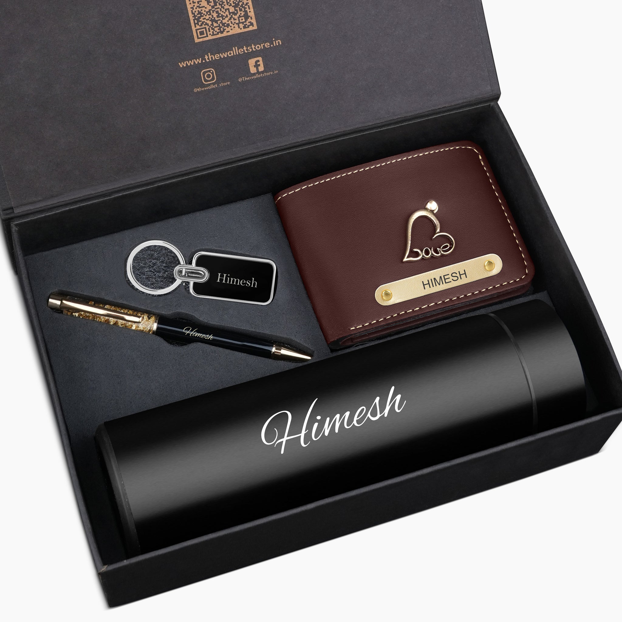 Personalized Wallet Key Chain Pen Combo With Temperature Water Bottle