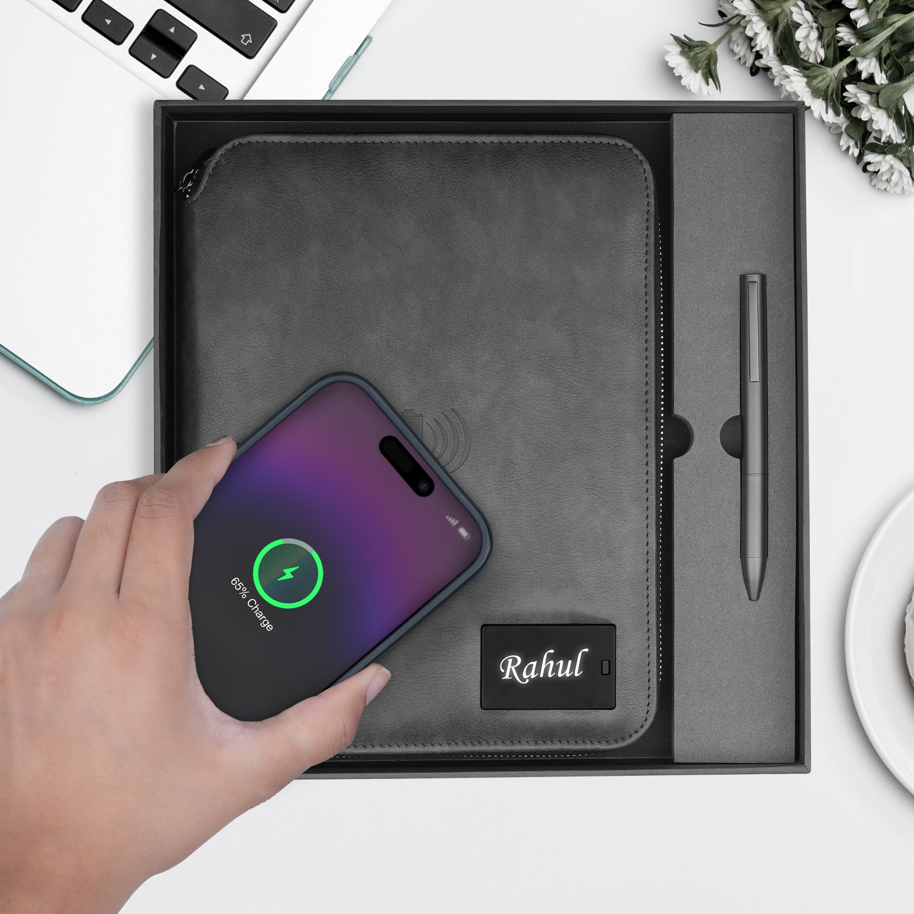 Personalized Zipper Diary & Pen Gift Set With Inbuilt LED Light & Wire