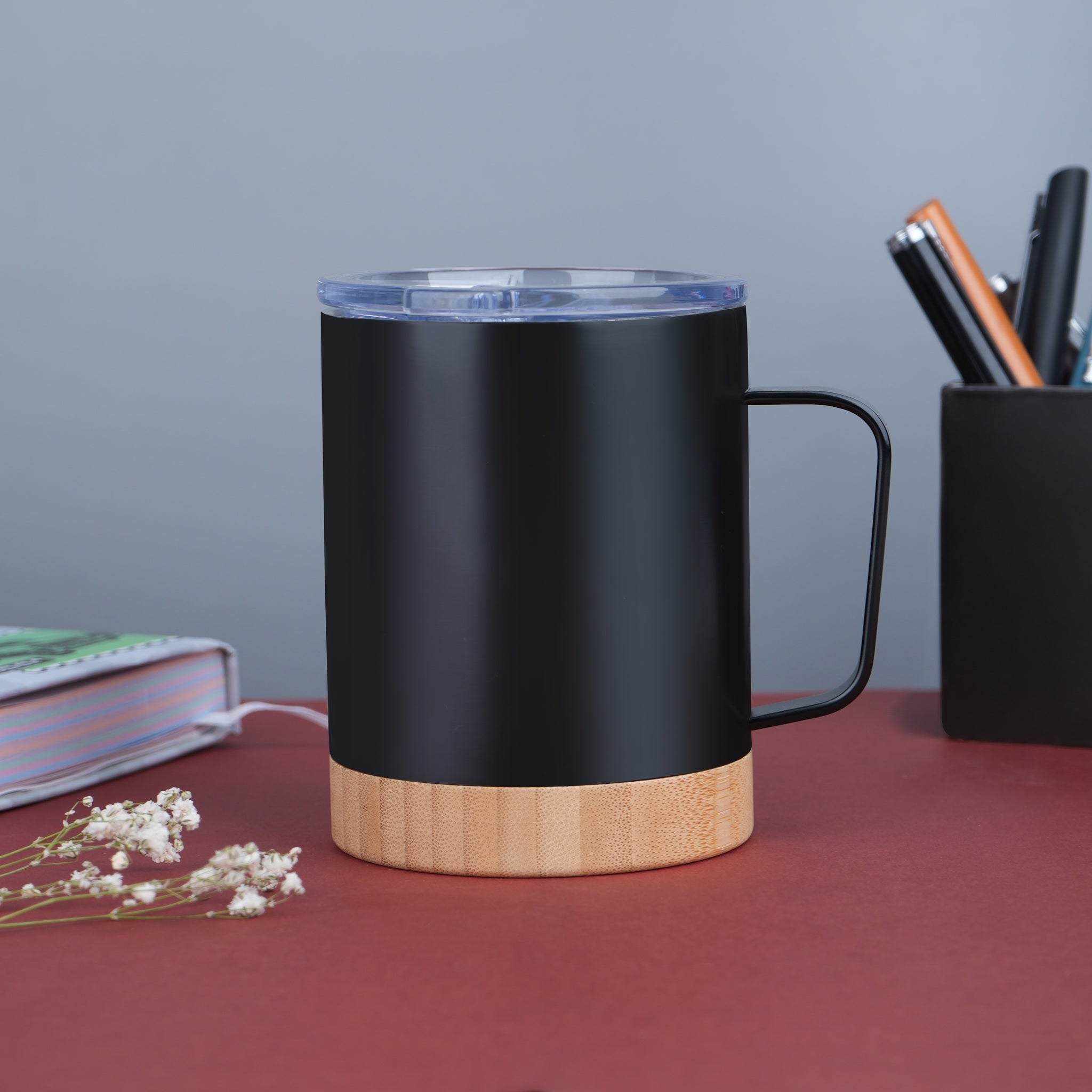 Stainless Steel Vacuum Insulated Coffee Mug With Bamboo Base
