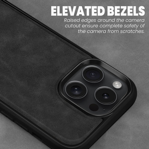 Premium Leather iPhone 15 Case Cover With Detachable Cardholder - Blac