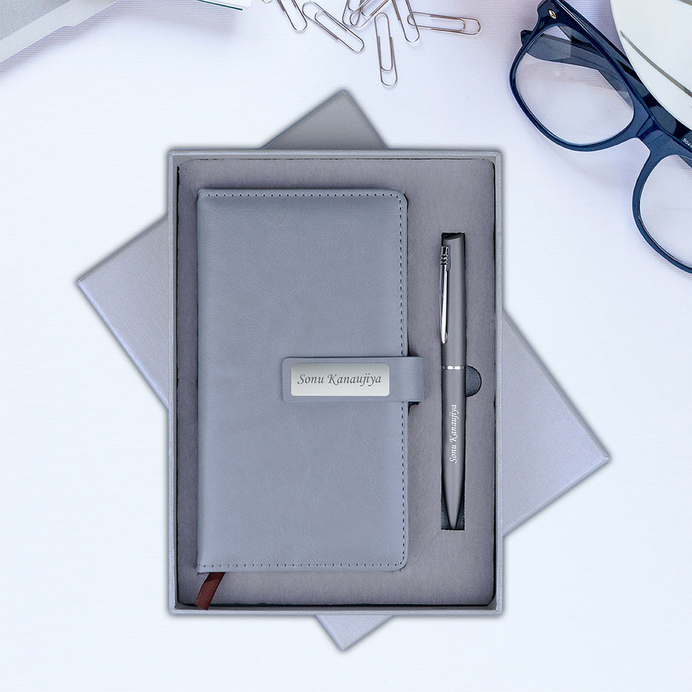 Personalized Mini Leather Diary & Pen Gift Set