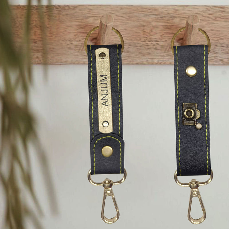 Personalized Leather Keychain With Name & Charm