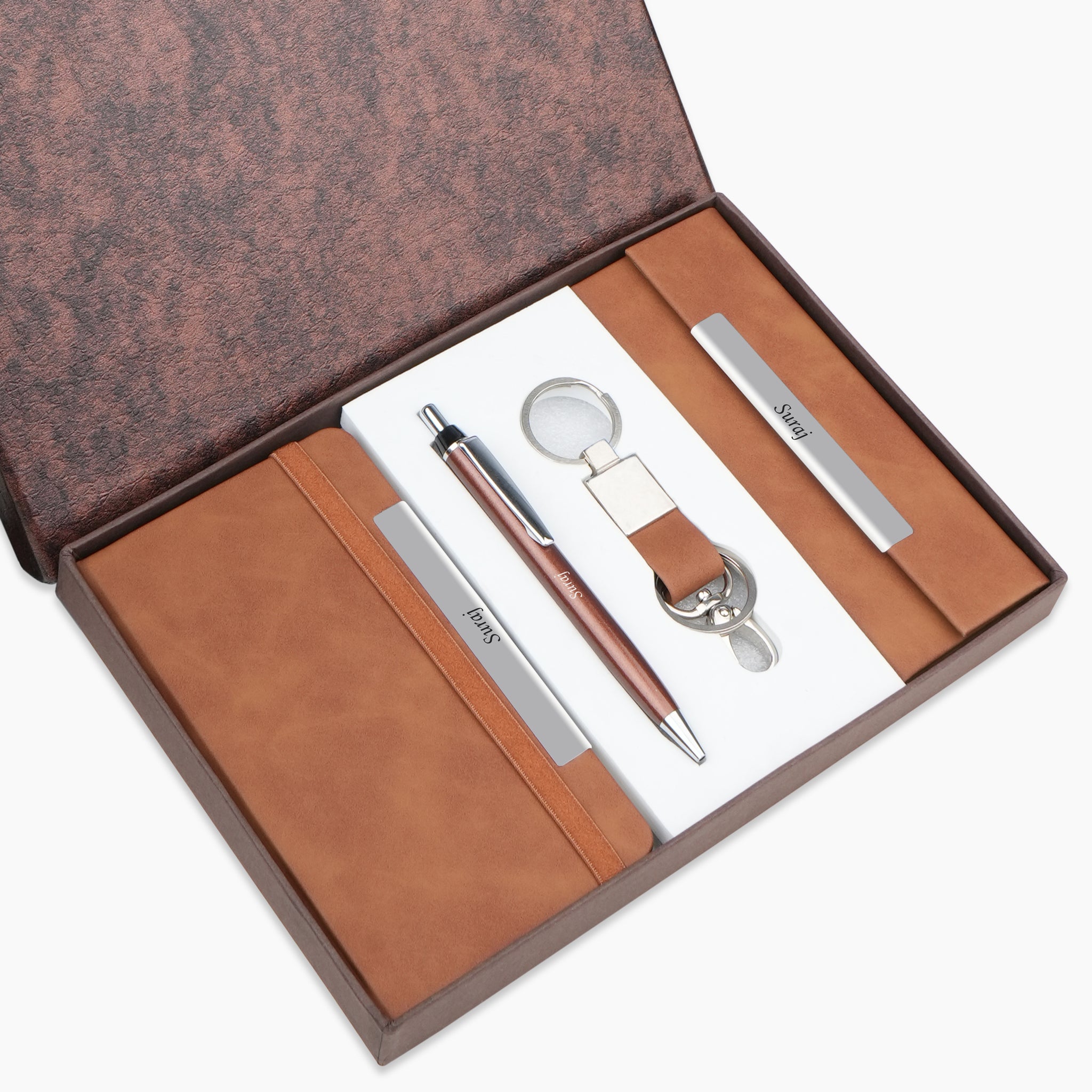 Personalized Suede Leather Mini Diary, Specs Case, Keychain & Pen Gift
