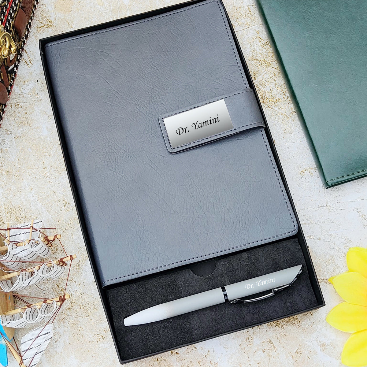 Personalized Elegant Leather Diary & Pen Gift Set