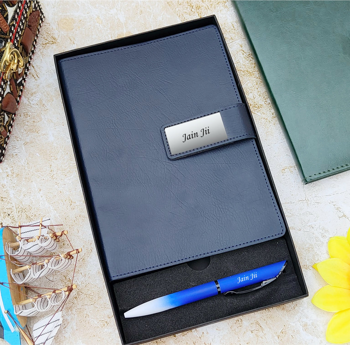 Personalized Elegant Leather Diary & Pen Gift Set