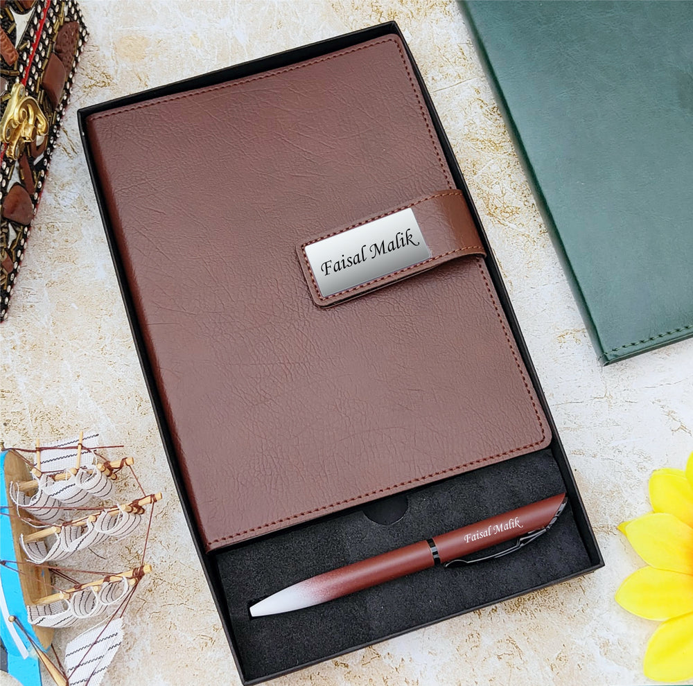 Personalized Elegant Leather Diary & Pen Gift Set