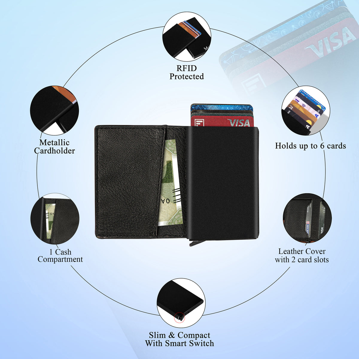 RFID Protected Metal Card Holder With Leather Cover
