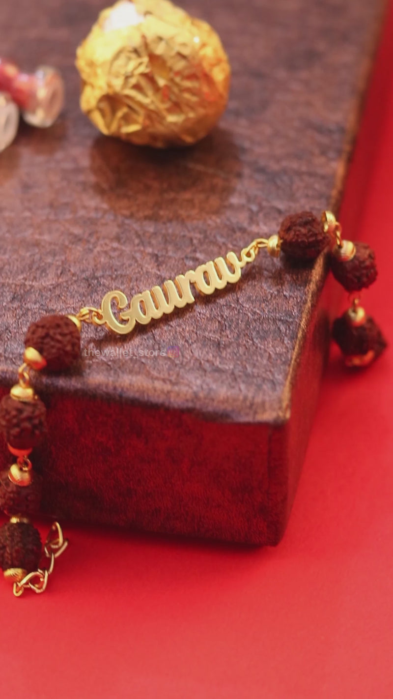 Personalized Rudraksh Chain Rakhi With Classic Design Name
