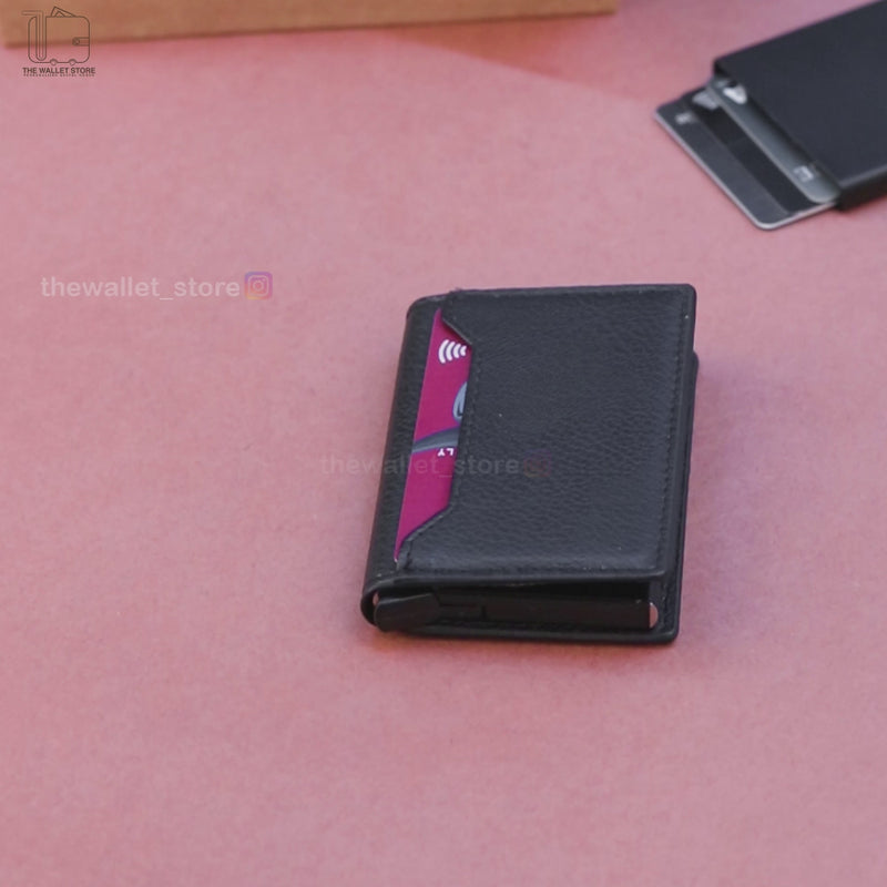 RFID Protected Metal Card Holder With Leather Cover