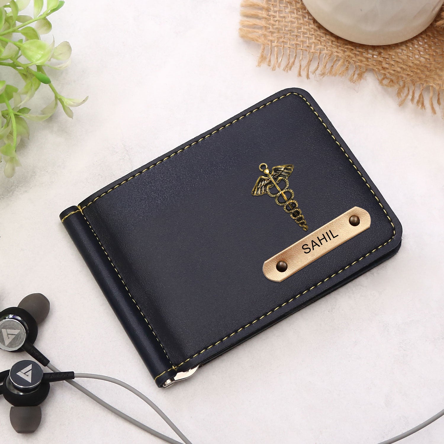 Personalized Blue Money Clip with Name & Charm