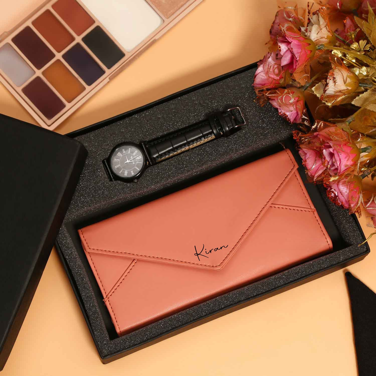 Buy Fellow Clutch & Watch Combo in Peach Colour