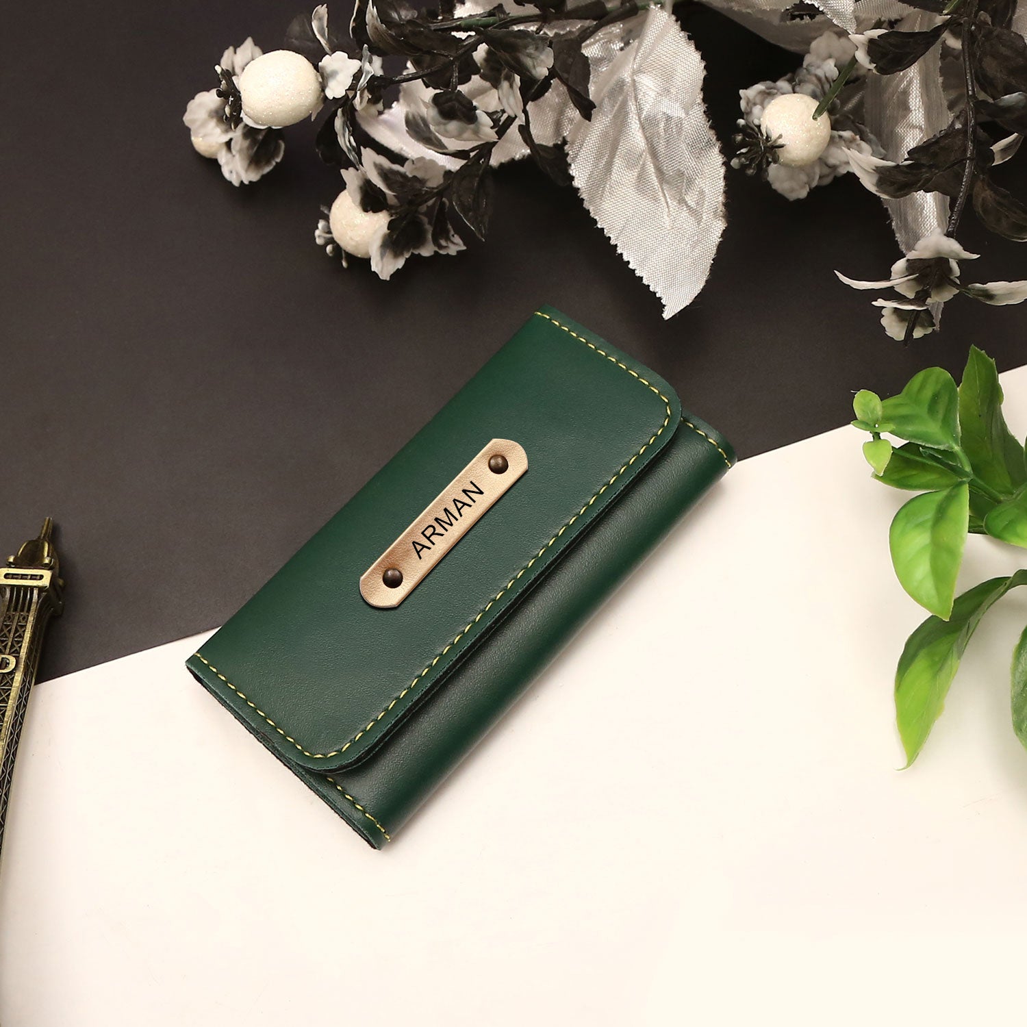 Personalized Green Key Case With Name of Recipient