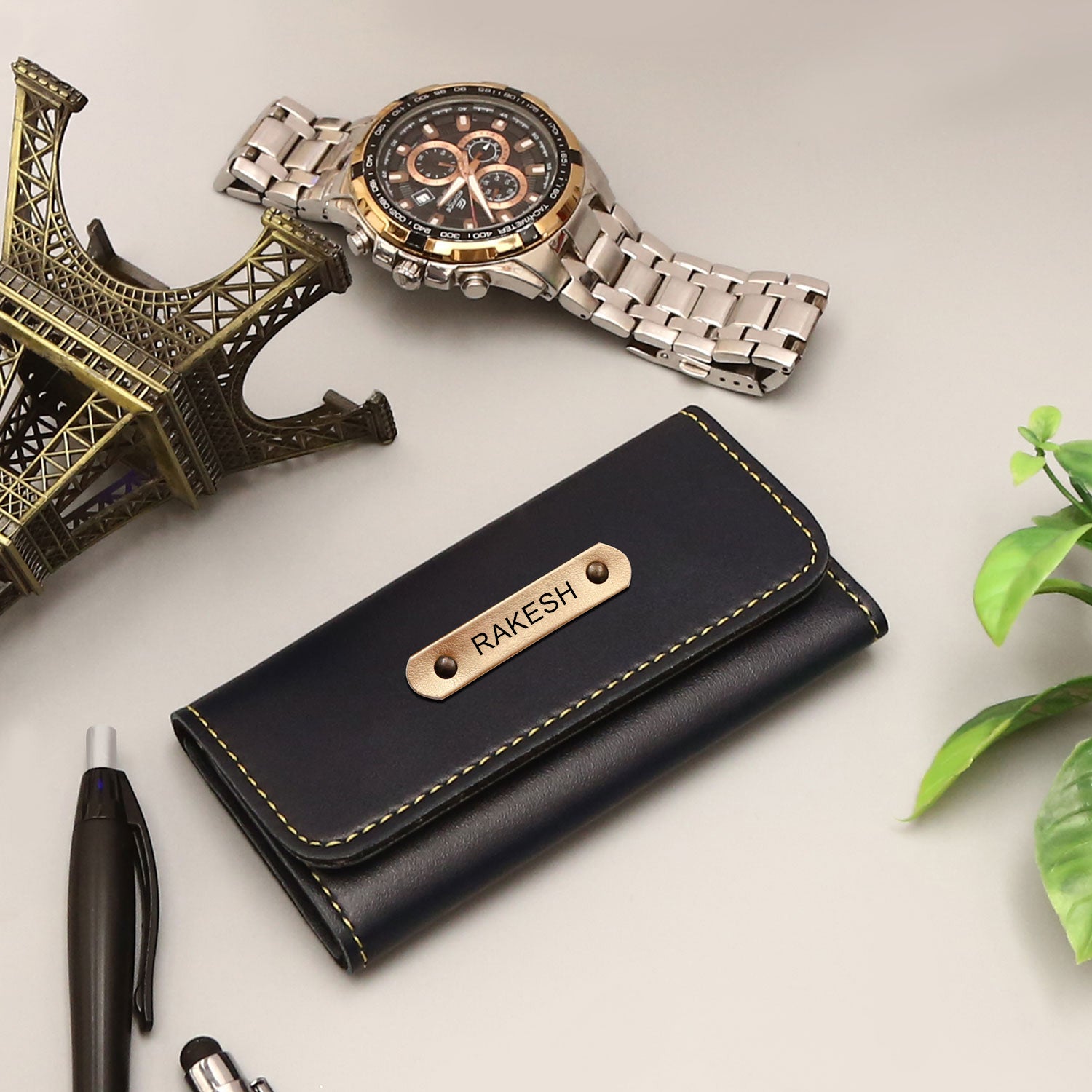 Personalized Blue Key Case with Name & Charm