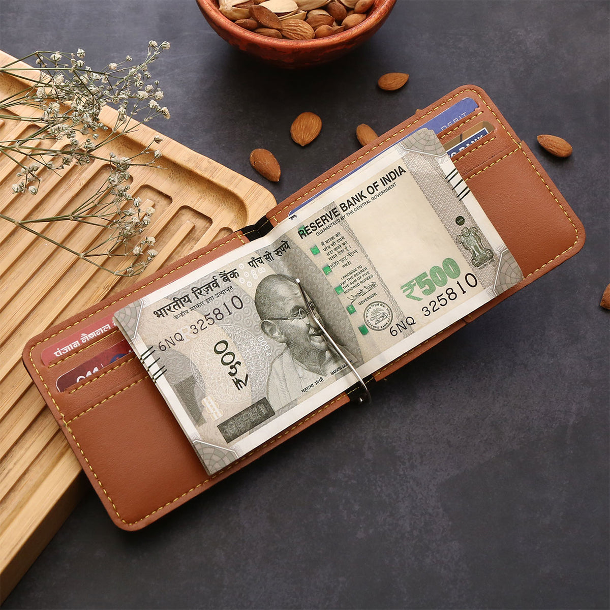 Personalized Money Clip With Name & Charm in Tan