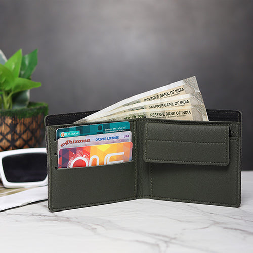 Personalized Olive Green Men's Wallet With Charm