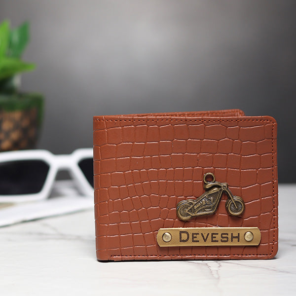 Personalized Brick Men's Wallet With Charm in Tan Color