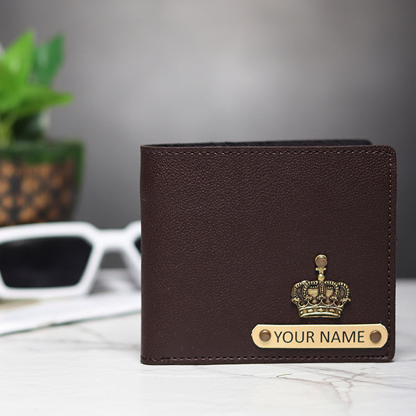 Personalized Men's Brown Wallet with Name and Charm