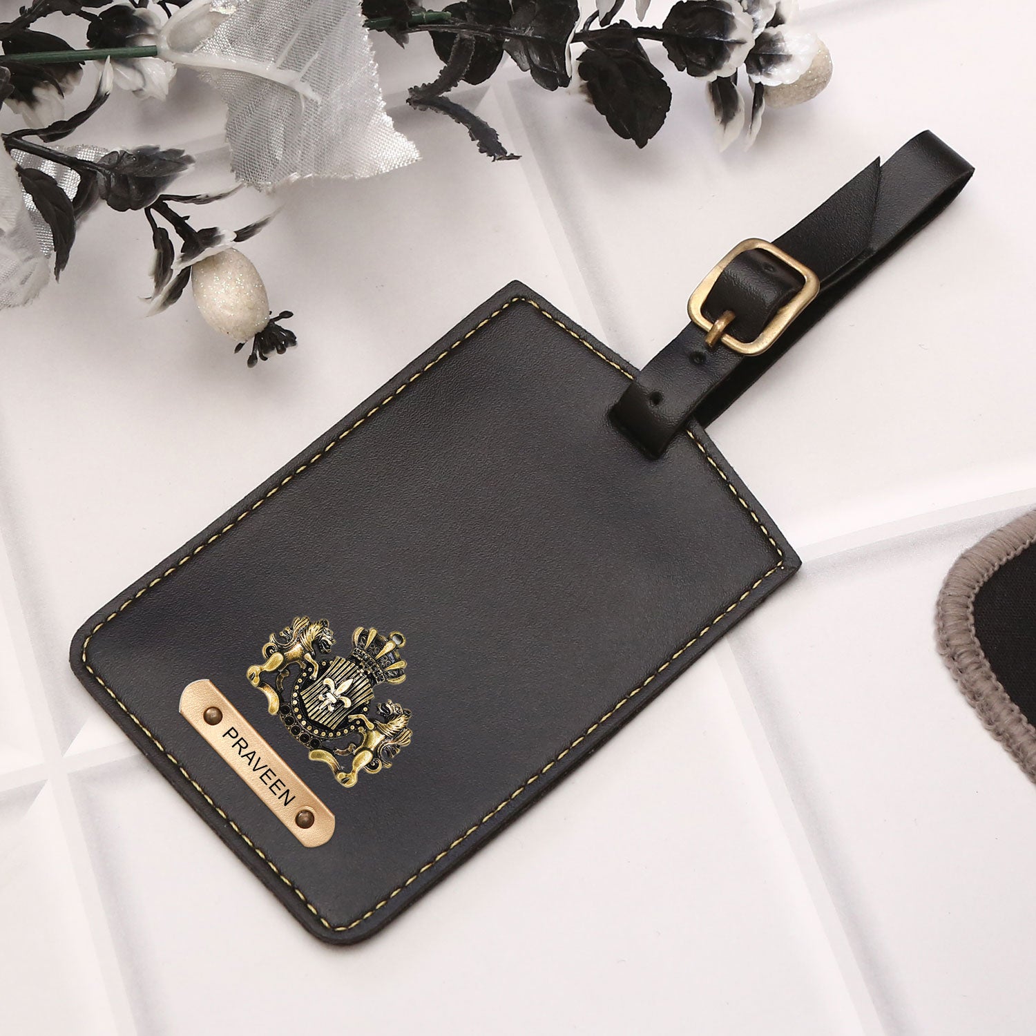 Personalized Black Luggage Tag With Name & Charm