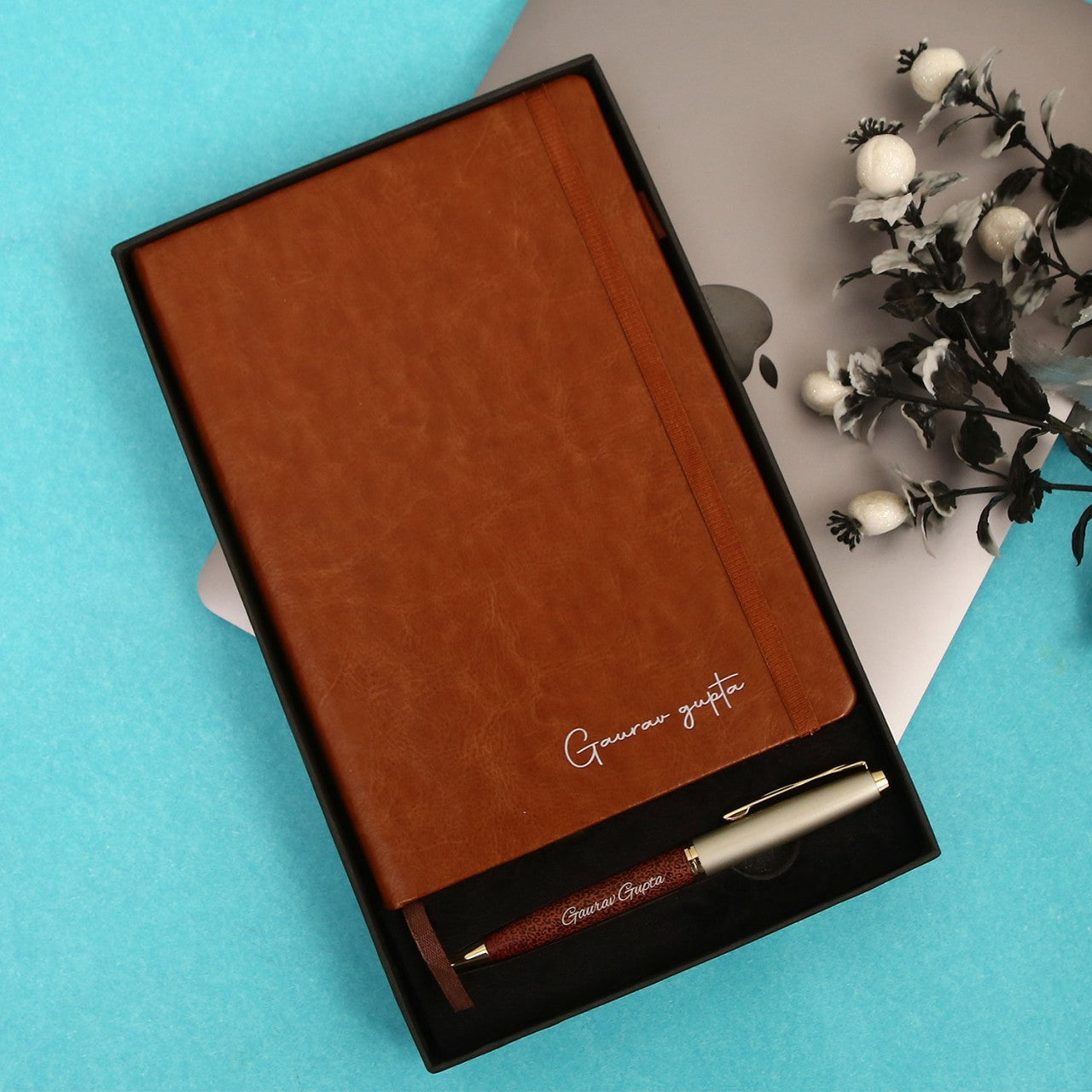 Personalized Brown Diary with Pen Combo Set