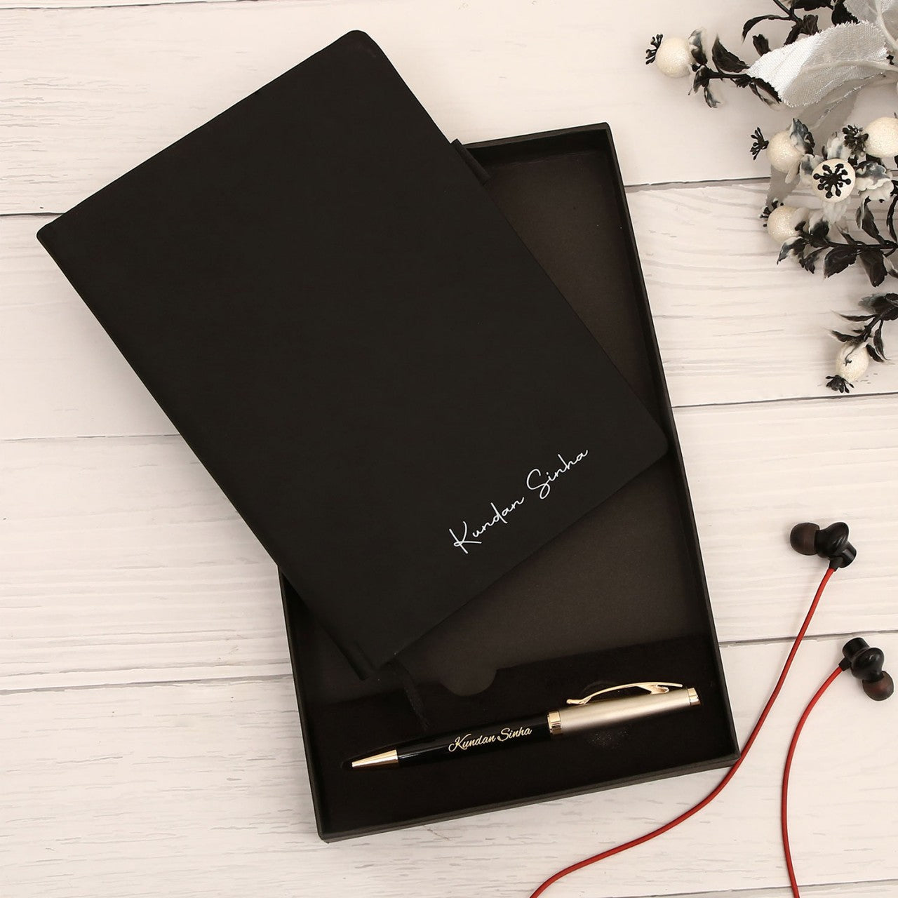 Personalized Black Diary With Pen Combo Set