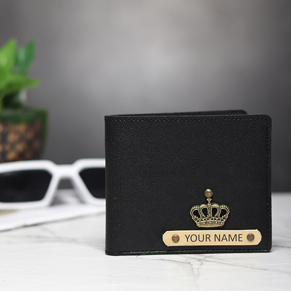 Personalized Men's Wallet With Name and Charm in Black