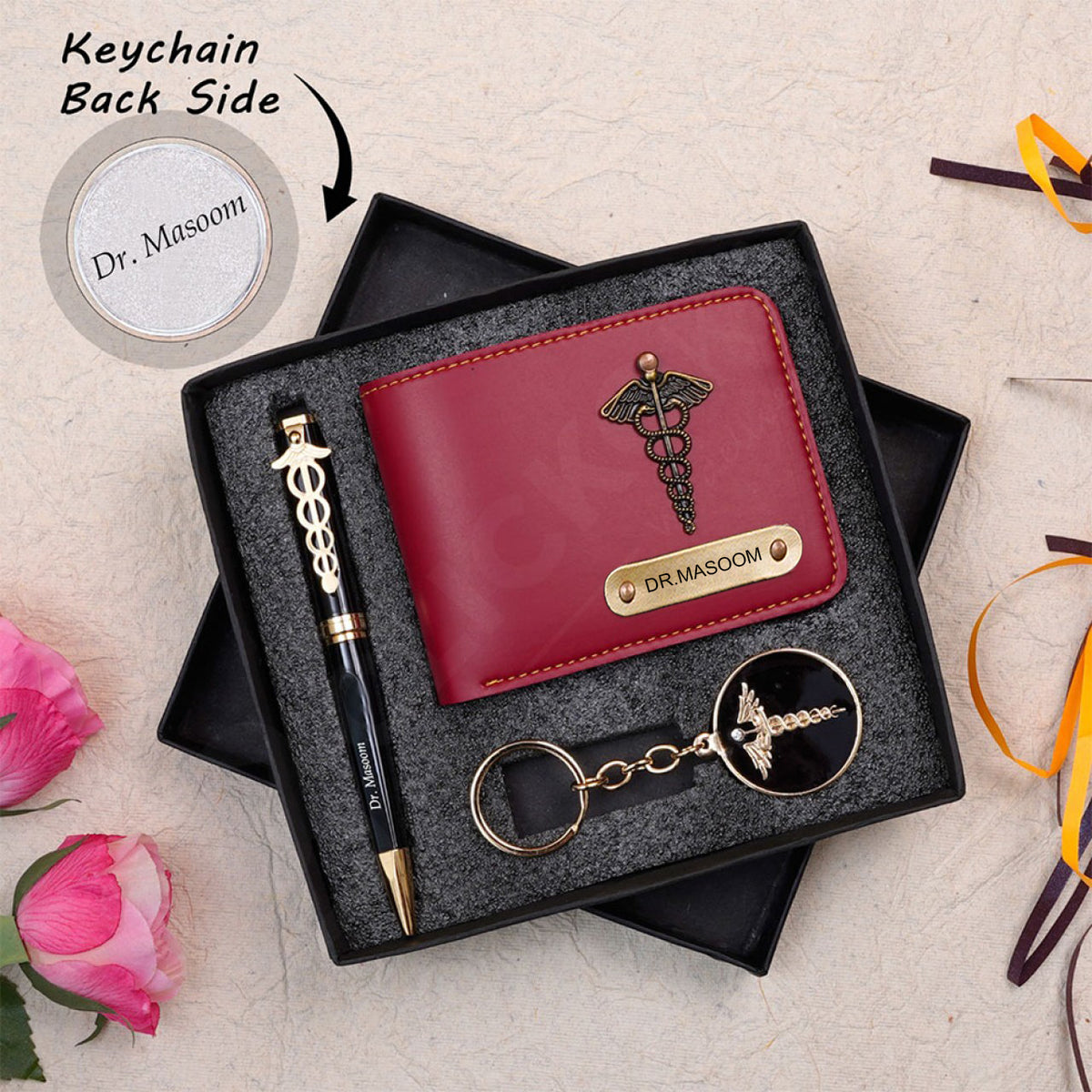 Personalized Wallet Pen & Key Chain Set For Doctors