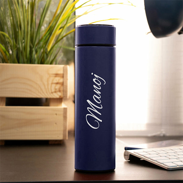 Personalized Blue Temperature Bottle with Smart Display
