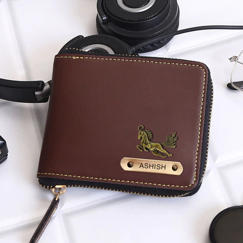 Personalized Brown Unisex Wallet With Name & Charm