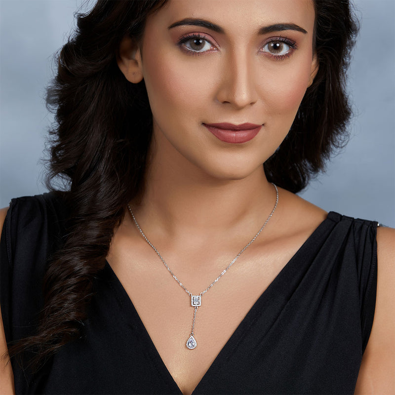 Olive Silver Emerald Pear Necklace for Women